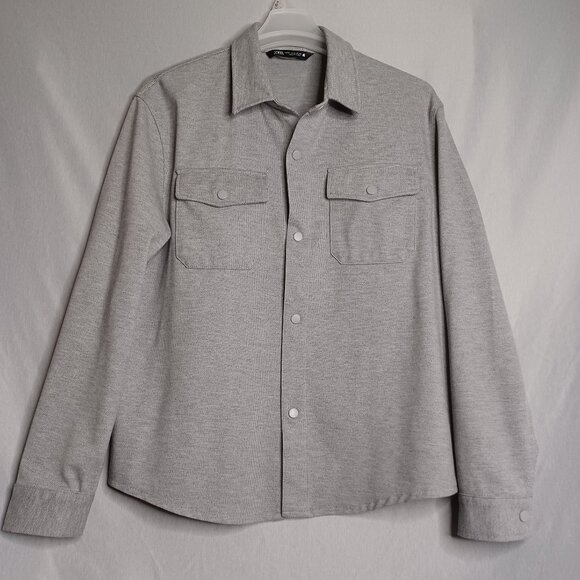 Zara | Jackets & Coats | Zara Shirt Shacket Mens Xl Graywhite Knit Snap ...